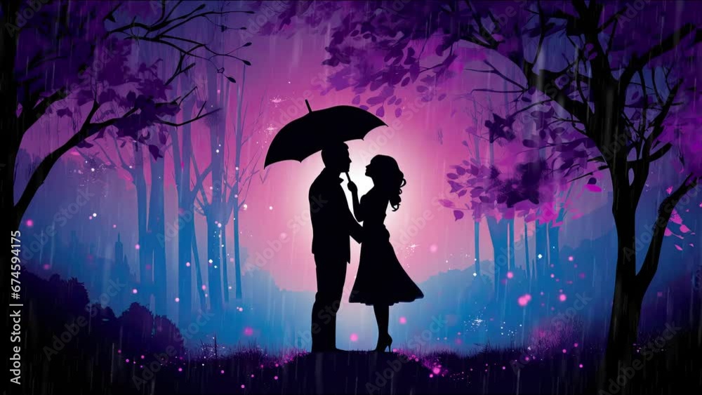 Seamless loop animation. couple in love purple and blue silhouette ...