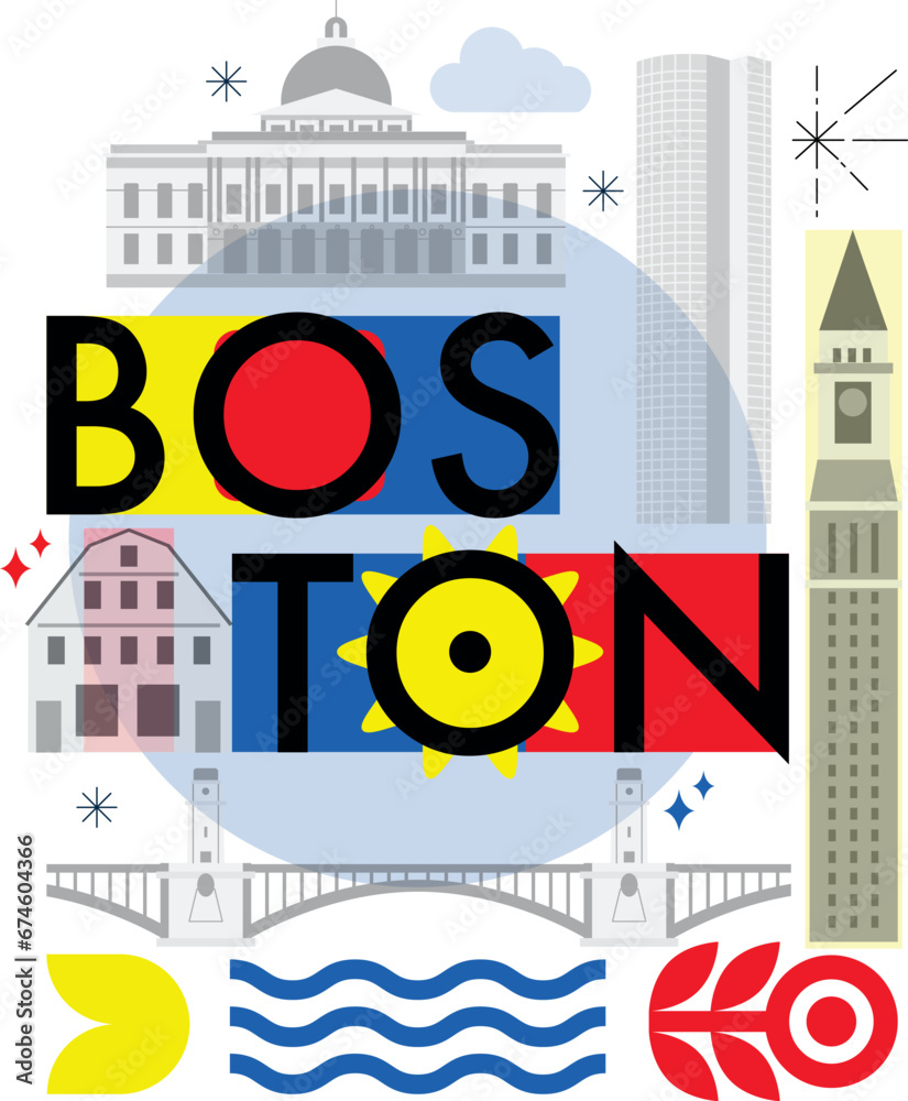 city4Typography word Boston branding technology concept. Collection of ...