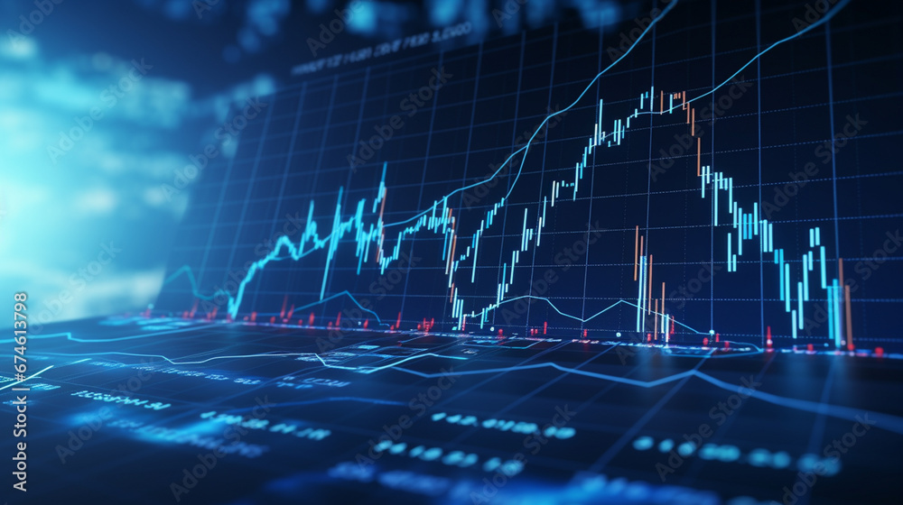 Financial chart with moving up arrow graph and world map background ...