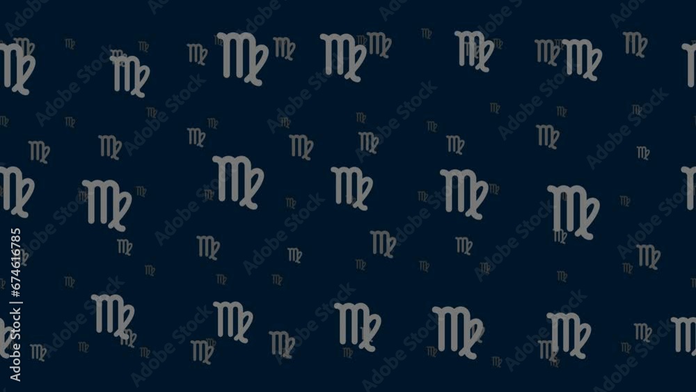 Zodiac virgo symbols float horizontally from left to right. Parallax fly effect. Floating ...