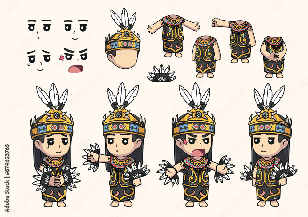 Dayak Traditional Costume Set of Indonesian traditional Costume Cloth ...