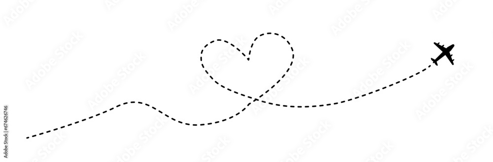 Heart formed by a travel path of dashed lines. Vector illustration of a ...