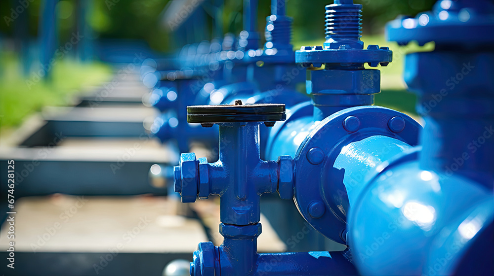 Closeup new blue taps with valve for drinking water pipeline Stock ...