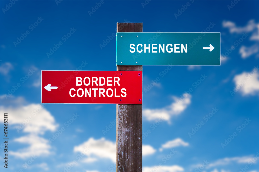 Schengen or Border Controls - Traffic sign with two options - free ...