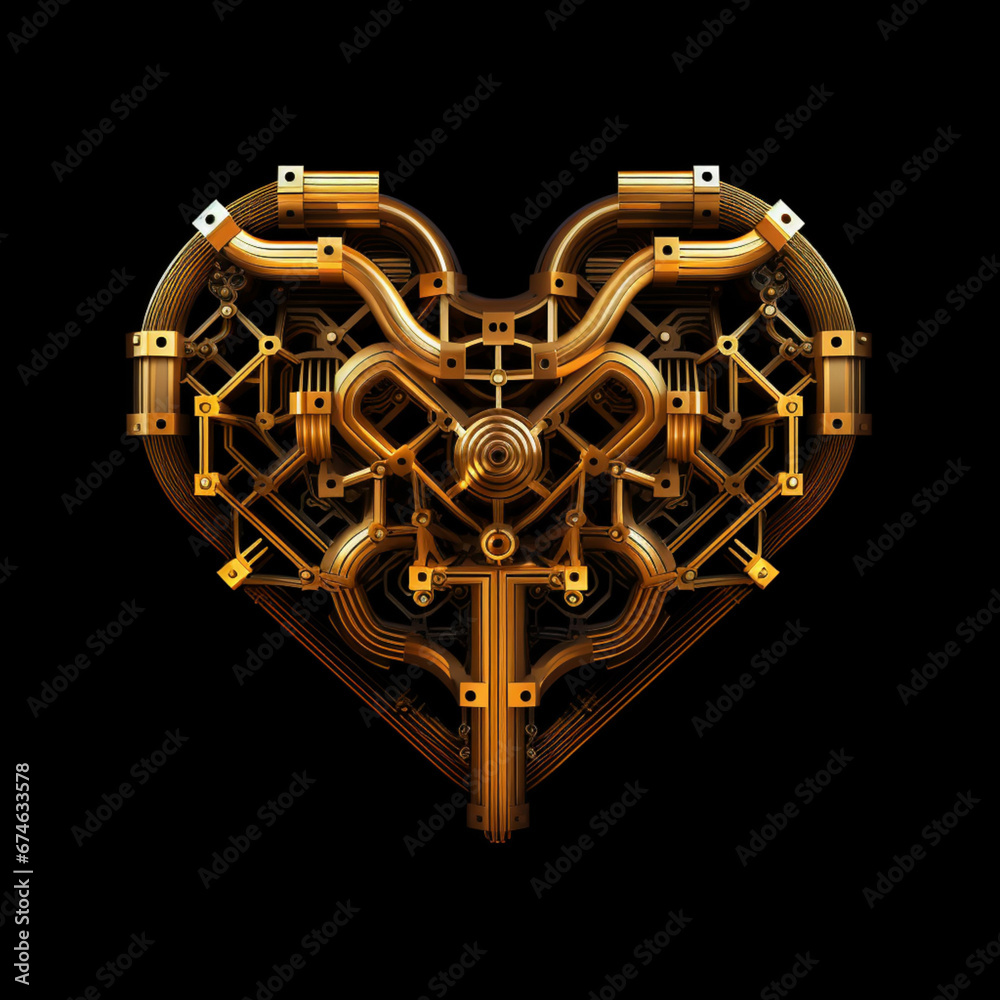 AI, Machine learning, gold heart of robot and love logo made out of ...