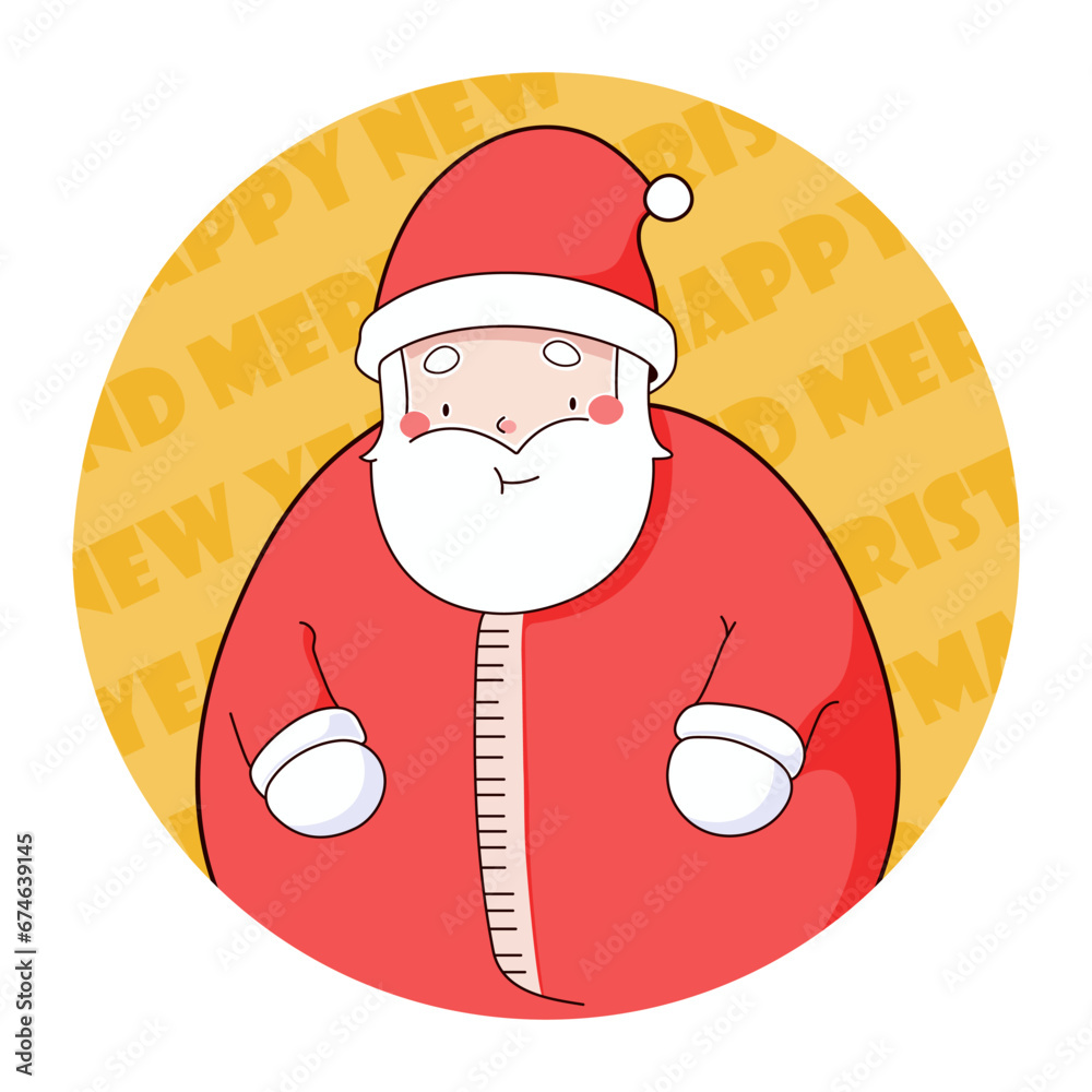 Vector illustration of cute fat Santa Claus cartoon character in ...