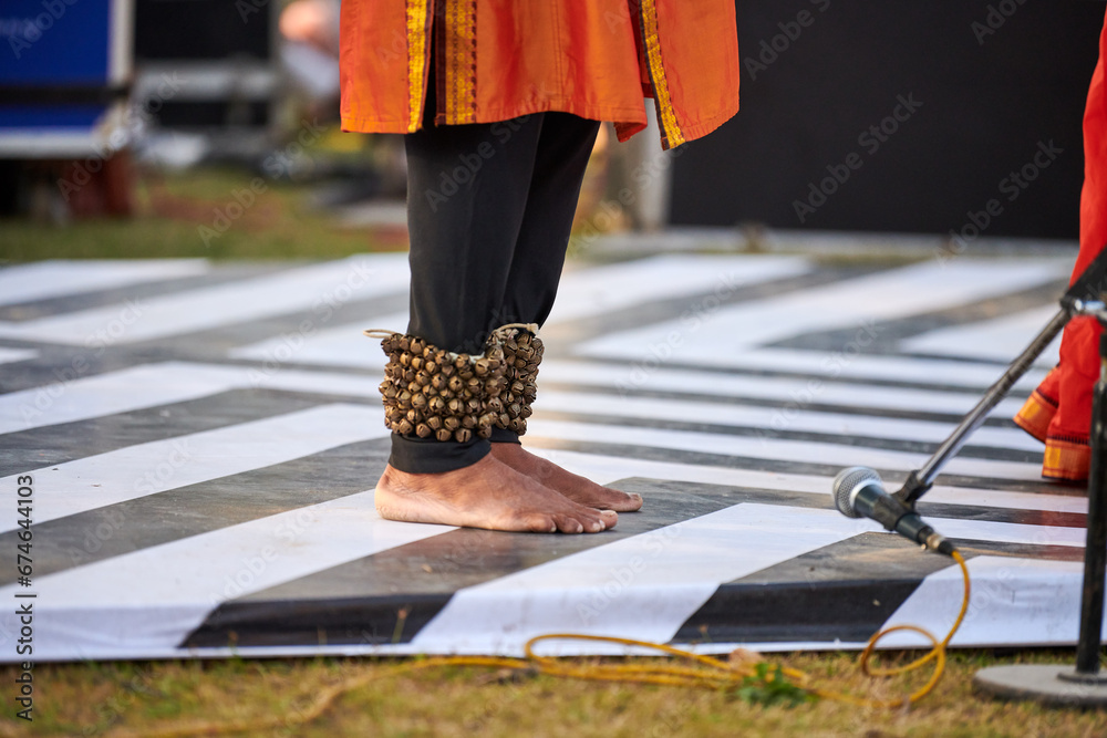 Small bells Ghungroo on male feet of indian dancer for ancient ethnic ...