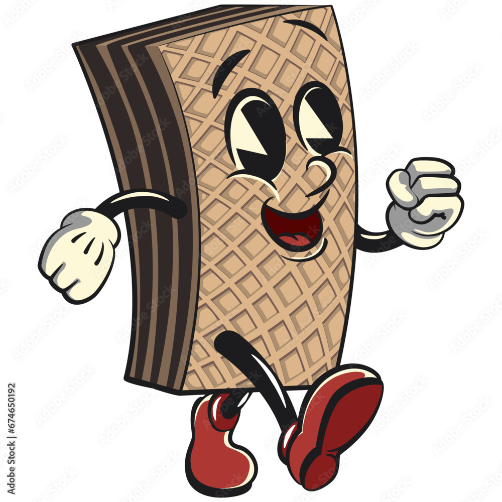 vintage mascot chocolate wafer character with funny face walking ...