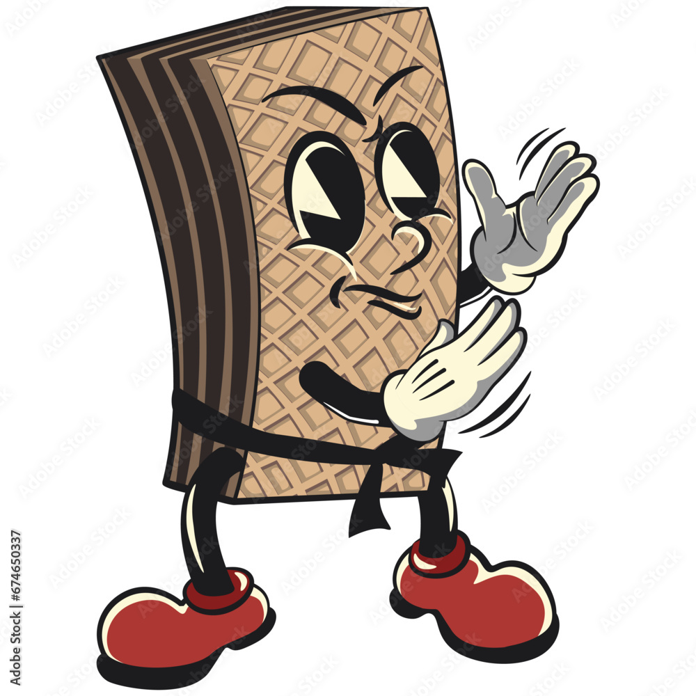 vintage chocolate wafer character mascot with funny face practicing ...
