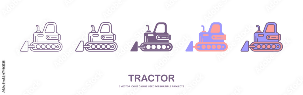 Bulldozer icon. Heavy tracked tractor with blade. Vector simple flat ...