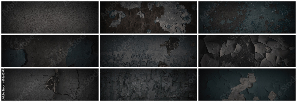 Set of dark panoramic background textures. Collection of wide textures ...