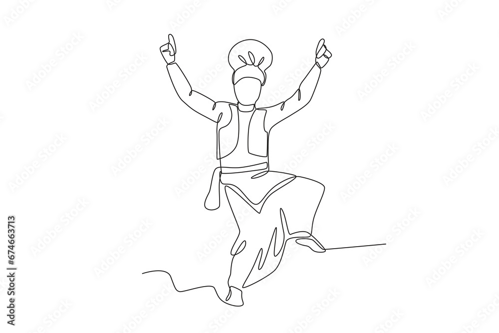 An Indian man dances a traditional. Lohri one-line drawing Stock Vector ...