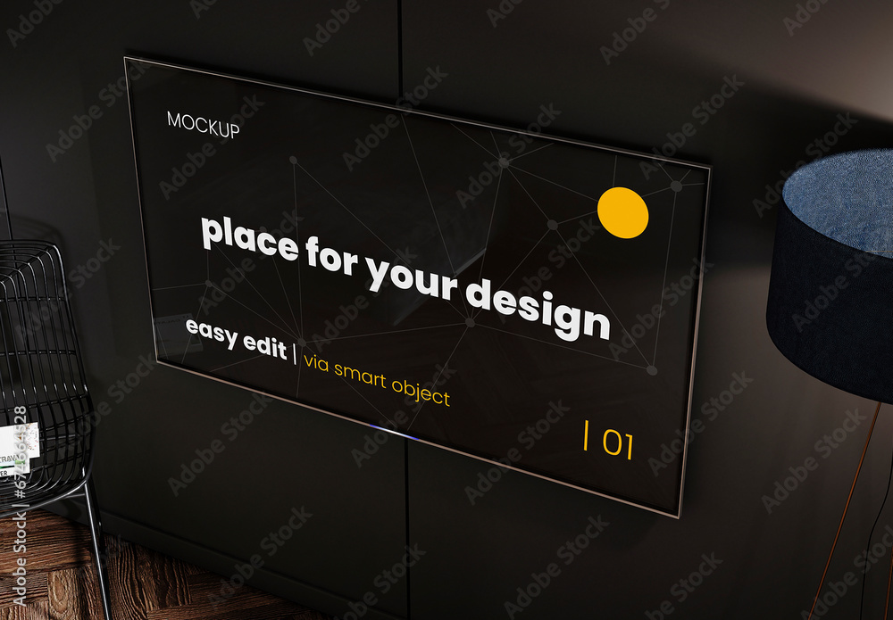 Tv Screen Build In Wall Mockup 05 Stock Template | Adobe Stock