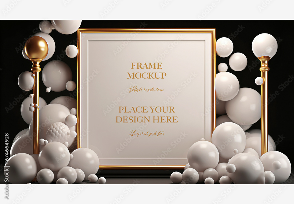 Gold and Black Celebration Frame with White Balls and Candlesticks ...