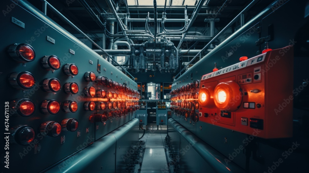 Closeup control panel with light lamp of switchboard equipment high ...