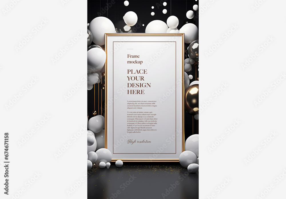Gold and Black Celebration Frame with White Balloons - Perfect for ...