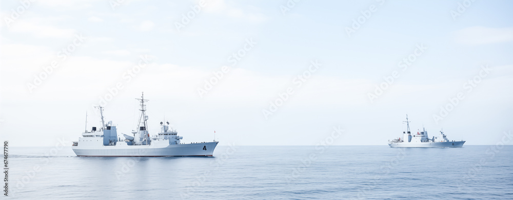 Modern military naval battleships warships. Military navy ships in a ...