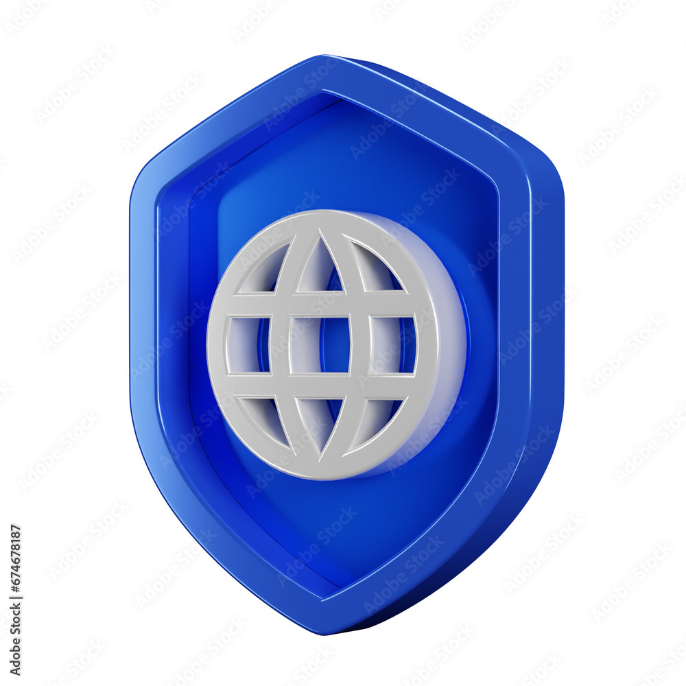 Gray web icon with 3d security blue shield on transparent background ...
