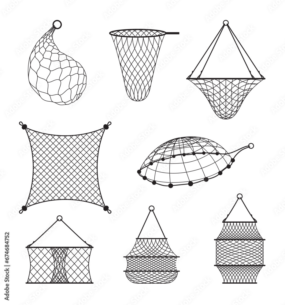 Fishing net black different shape for fish hunting catch hobby set ...