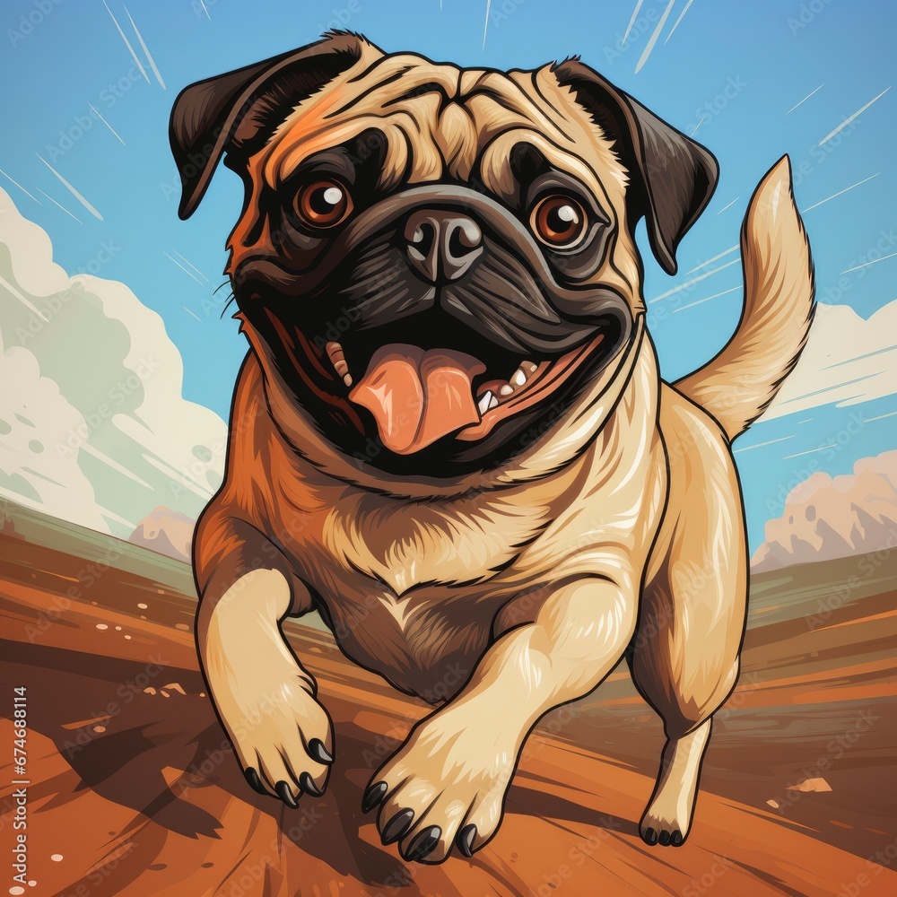 Cute Pug Dog Running With Bone , Cartoon Graphic Design, Background Hd ...