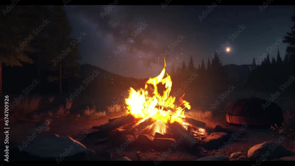 Video Stock Animated virtual backgrounds, stream overlay loop. Campfire with a Shetler at night ...
