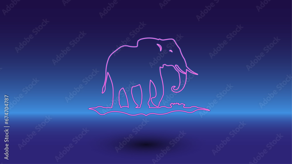 Neon wild elephant symbol on a gradient blue background. The isolated ...