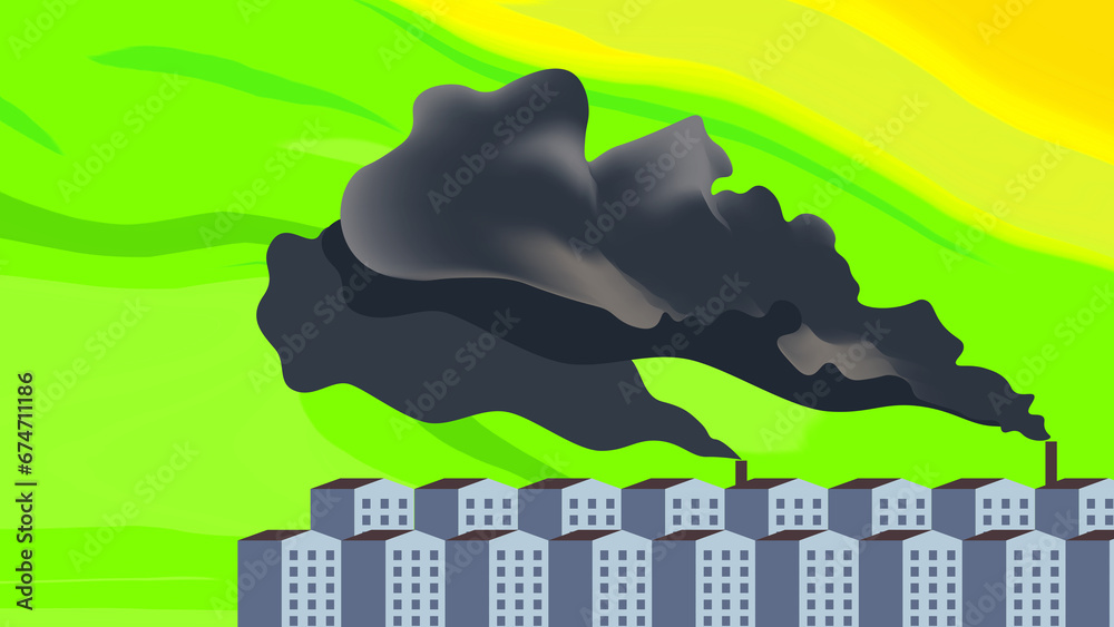 Smoke from chimney. Smog in city above building. Problem of air quality ...