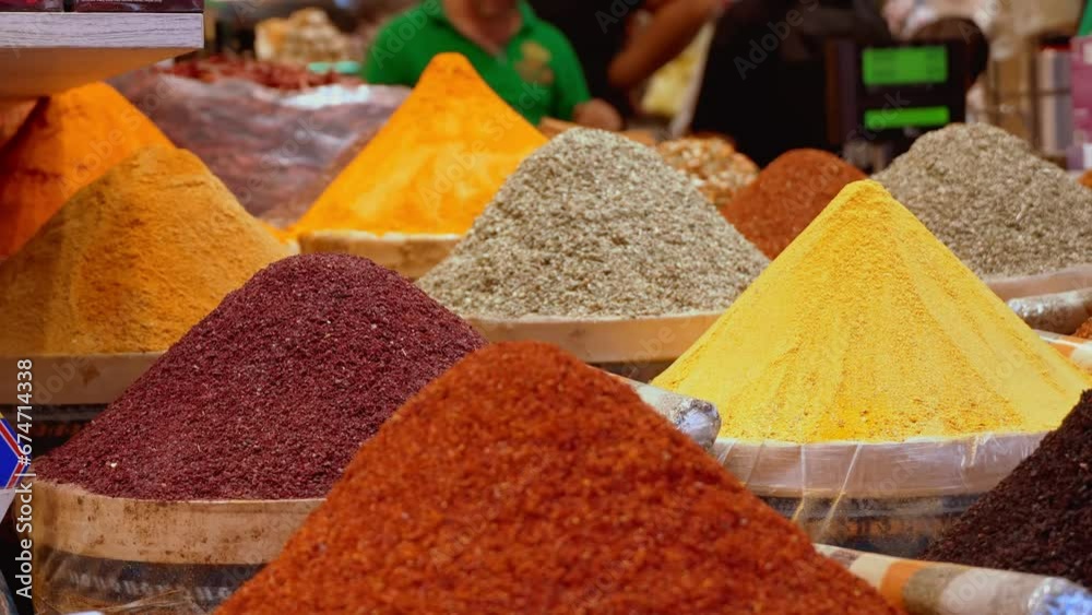 Arabic Spices in Market . Selective blurring on piles of spices of ...