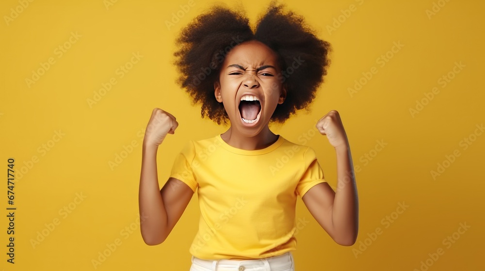 Angry irritated African American girl. Full of rage. Emotional portrait ...