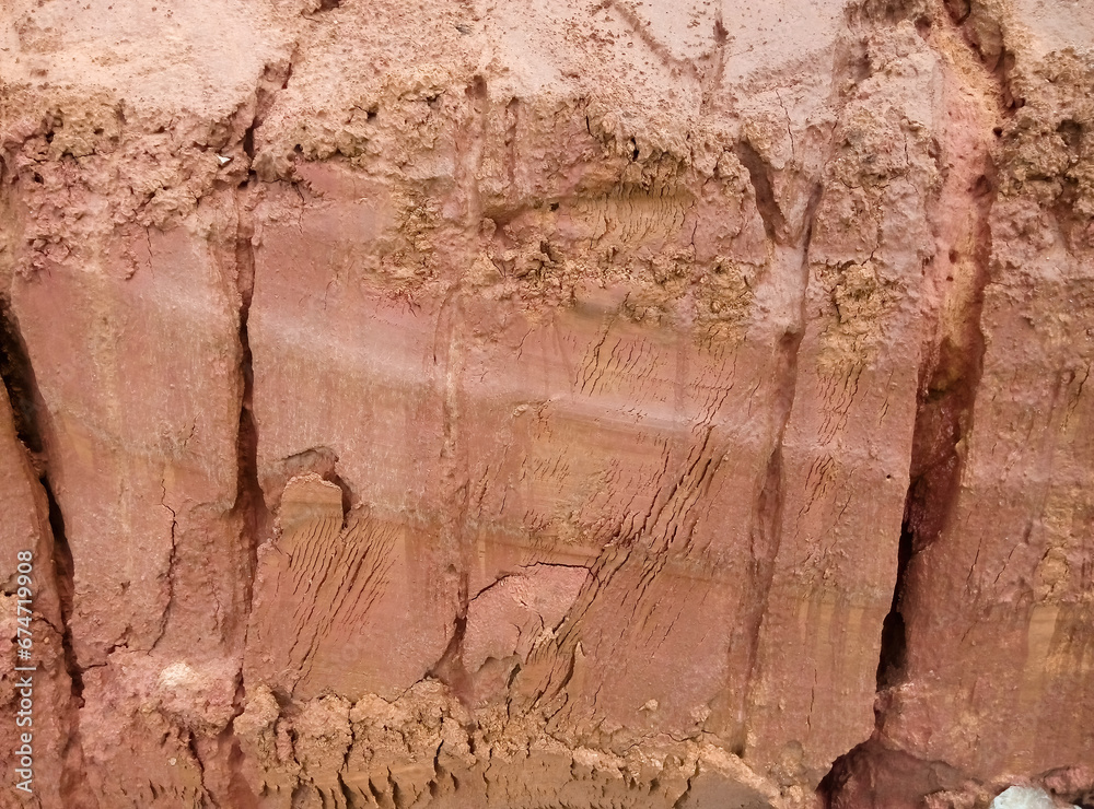 Erosion of an ancient red-yellow lateritic soil. Geological structure ...