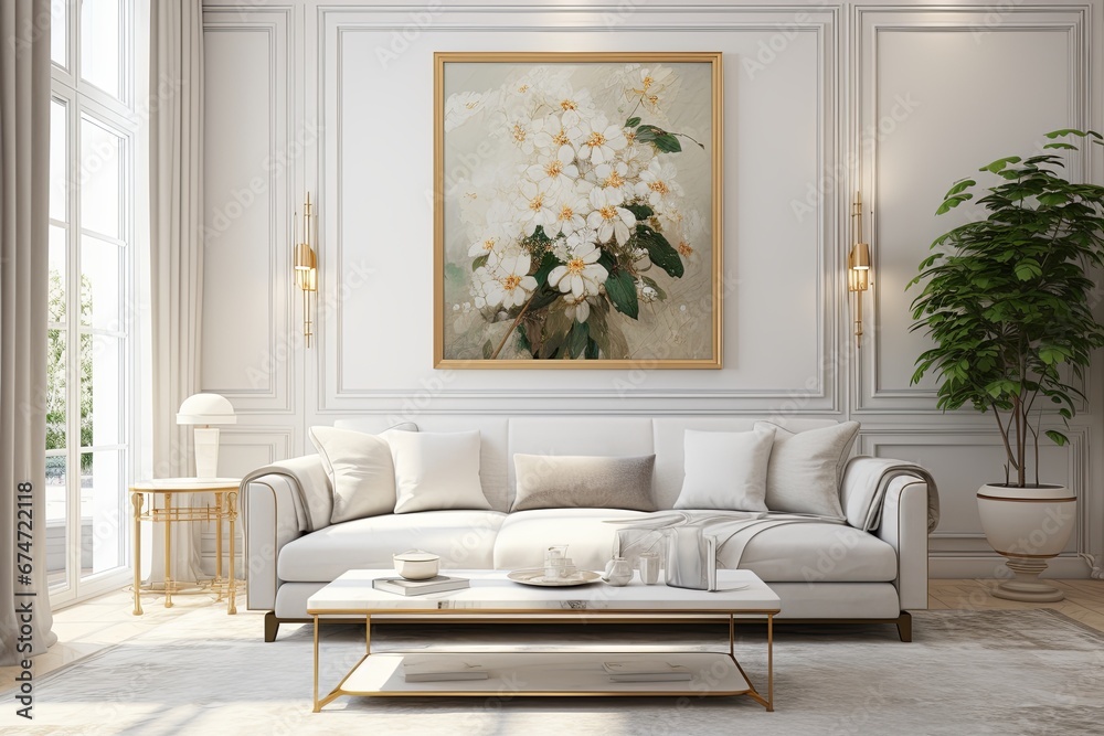 contemporary home interior design mockup room living room with painting ...