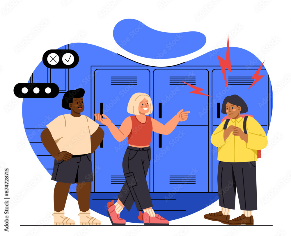 Vecteur Stock Bullying in school concept. Boy and girl insult schooler ...