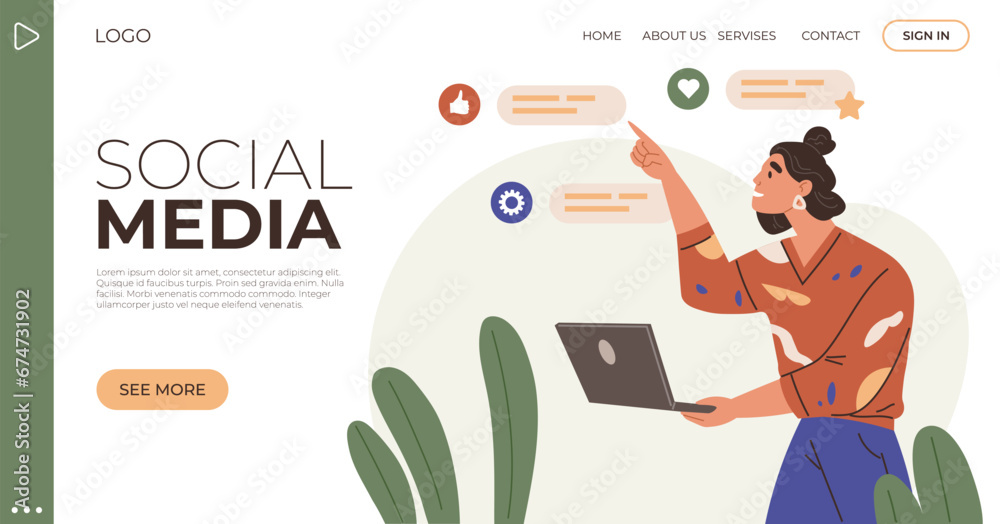 Vetor de Social media. Vector illustration. The global impact social ...