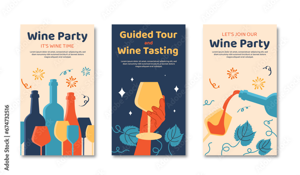 Wine festival posters set. Colorful botles with glasses. Alcohol and ...