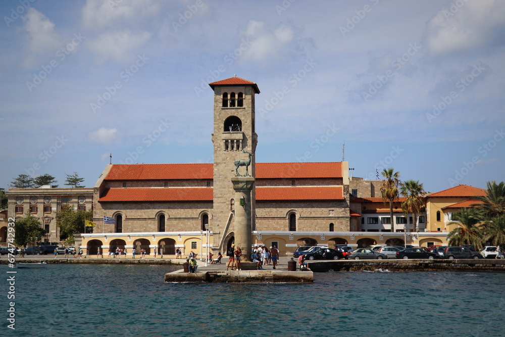 Rhodes old town panoramic view in Rhodes island in Greece. Church of ...