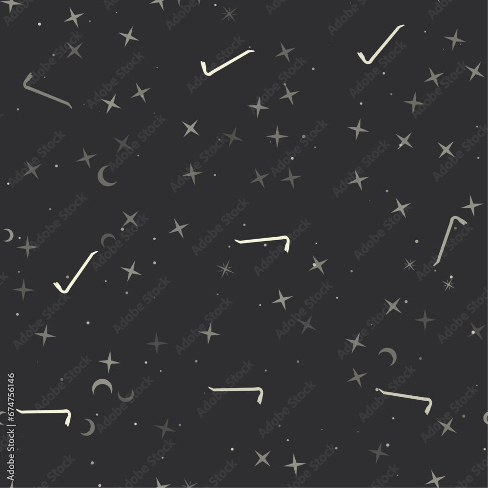 Seamless pattern with stars, crowbar symbols on black background. Night ...