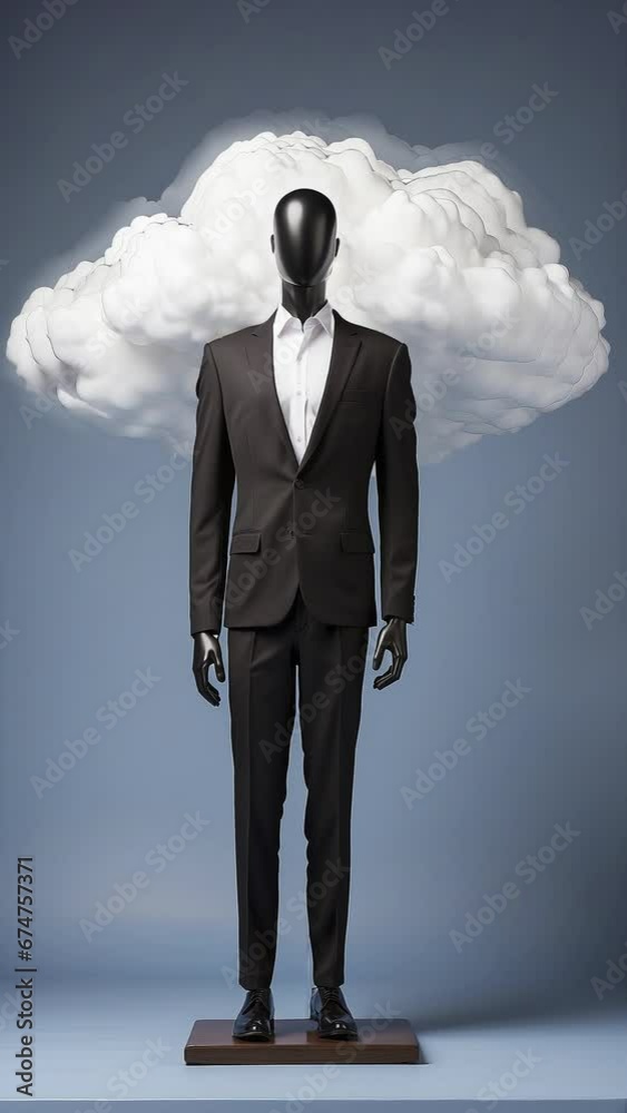 Animated illustration of an elegant mannequin in a suit, accompanied by ...