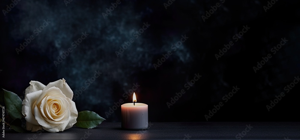 Condolence, grieving card, loss, funerals, support. Elegant white rose ...