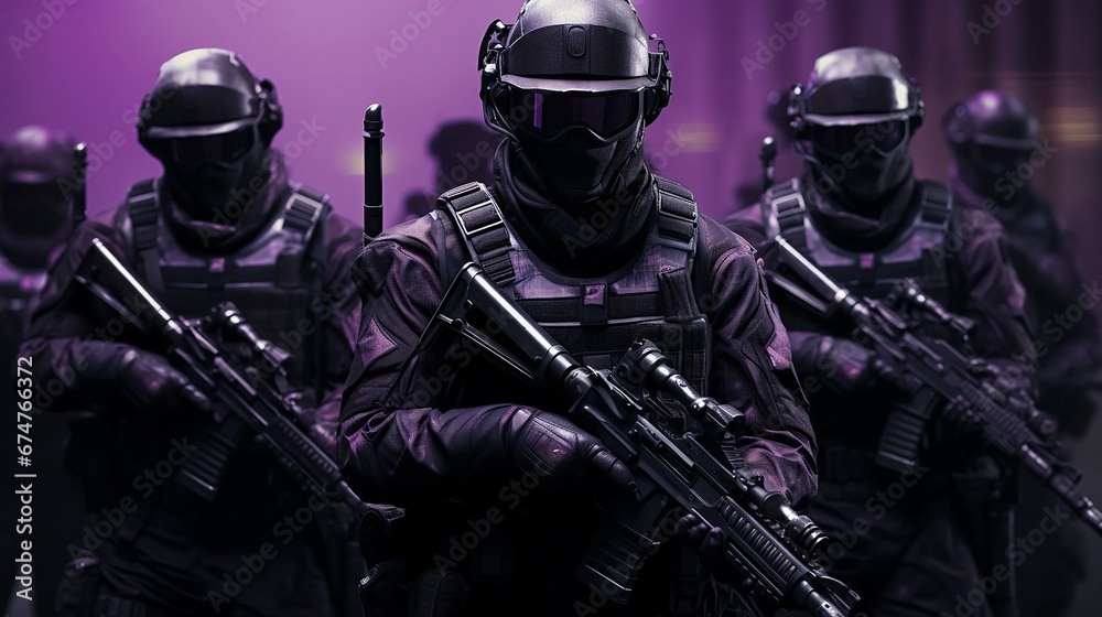SWAT Company soldiers in formation, ready for battle. They are equipped ...