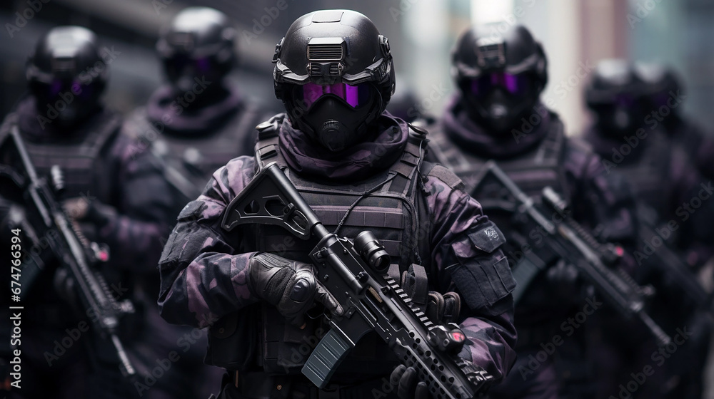SWAT Company soldiers in formation, ready for battle. They are equipped ...