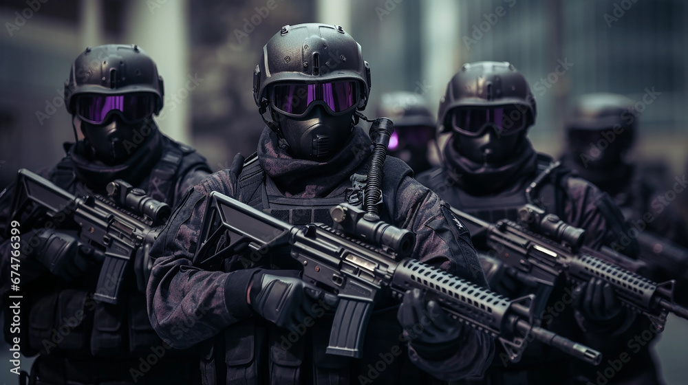 SWAT Company soldiers in formation, ready for battle. They are equipped ...