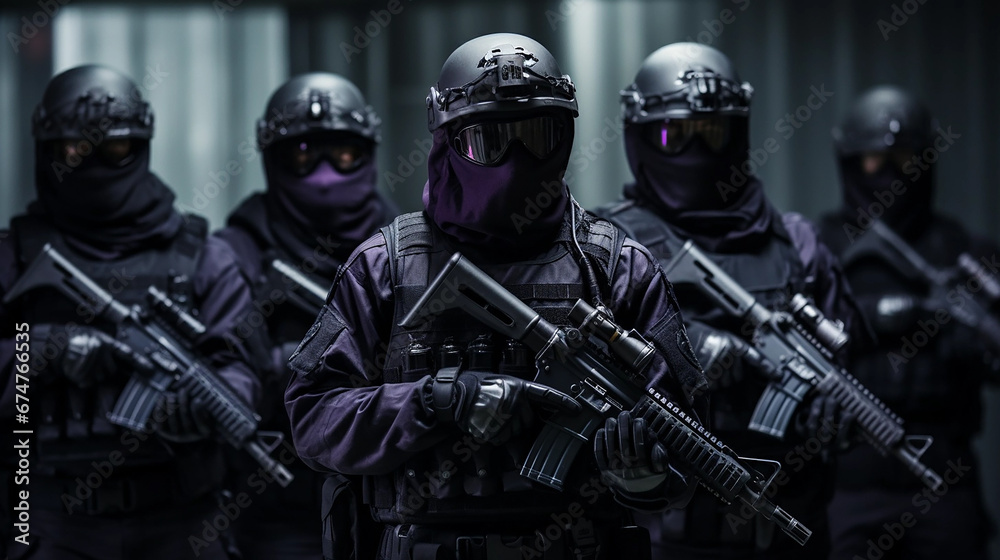 SWAT Company soldiers in formation, ready for battle. They are equipped ...