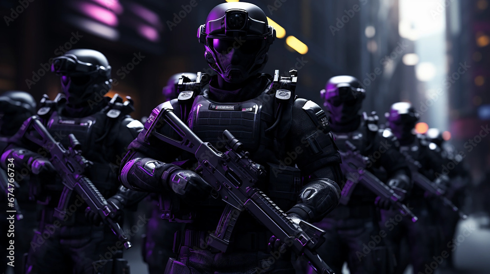 SWAT Company soldiers in formation, ready for battle. They are equipped ...
