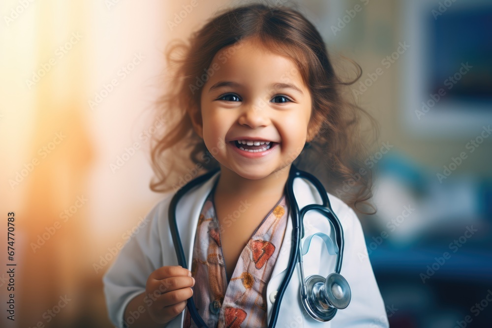 Cute little girl in doctor's costume with stethoscope. Children's ...