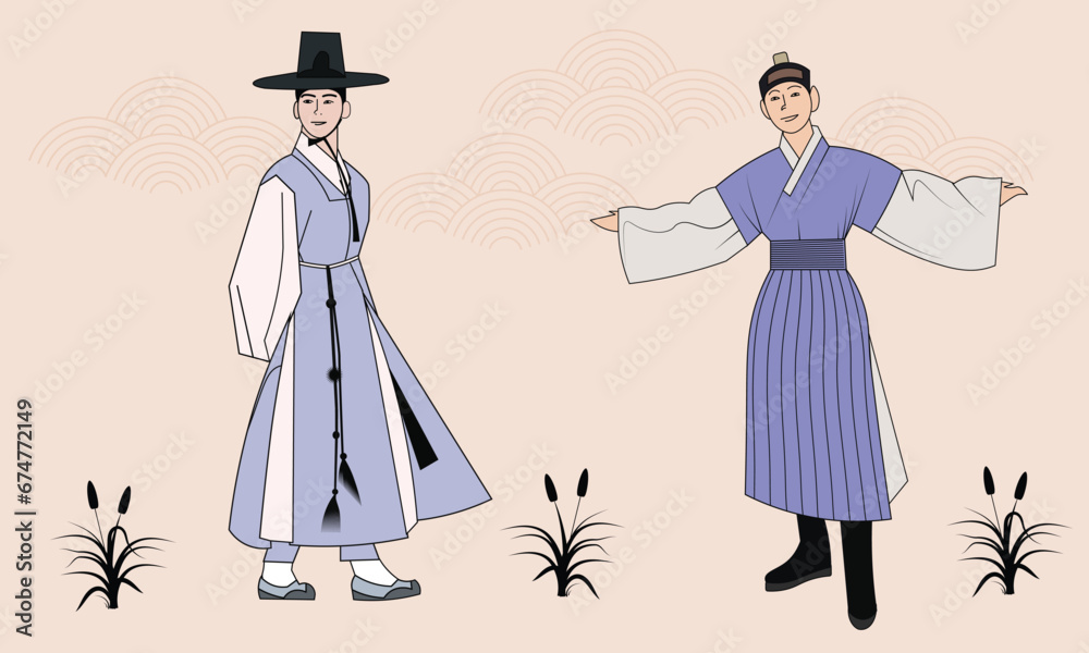 Man wearing Korean traditional clothes(Hanbok). Vector illustration ...