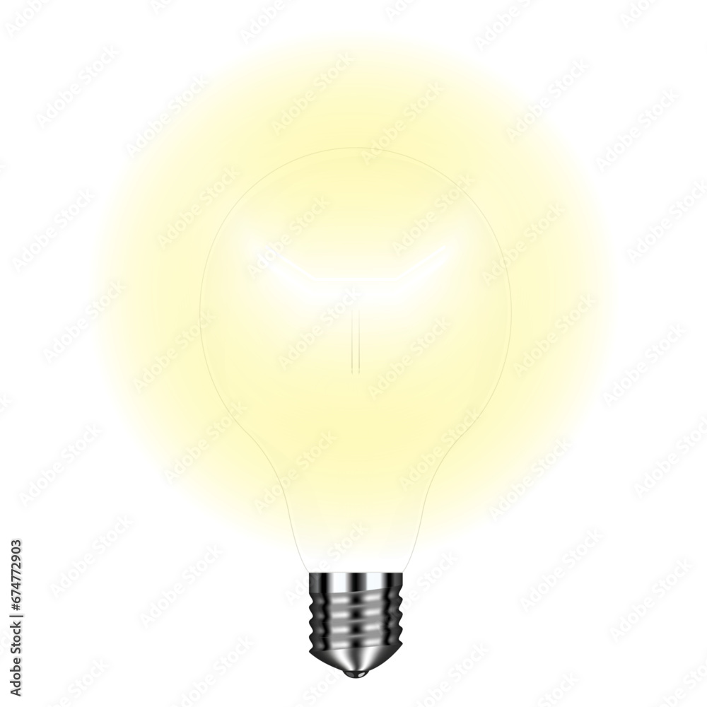 Glass light bulb on a real transparent background with a bright yellow ...