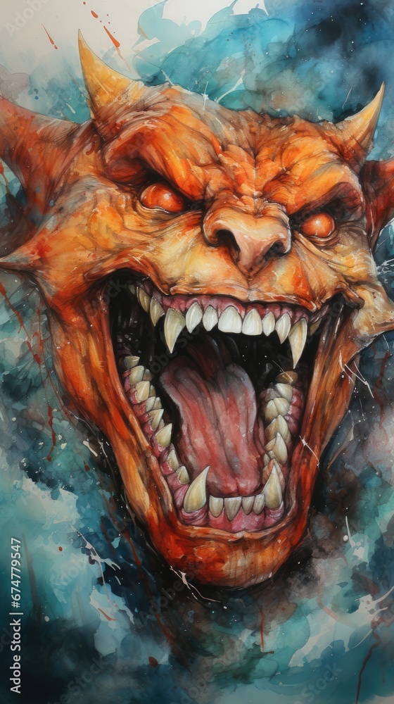 a painting of a demon with its mouth open and it's mouth wide open with ...