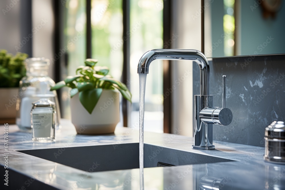 closeup pantry kitchen sink home interior design detail with fresh ...