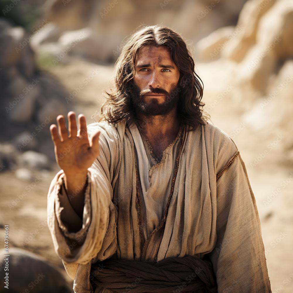 Representation of Jesus Christ waving his hand in a gesture of peace ...