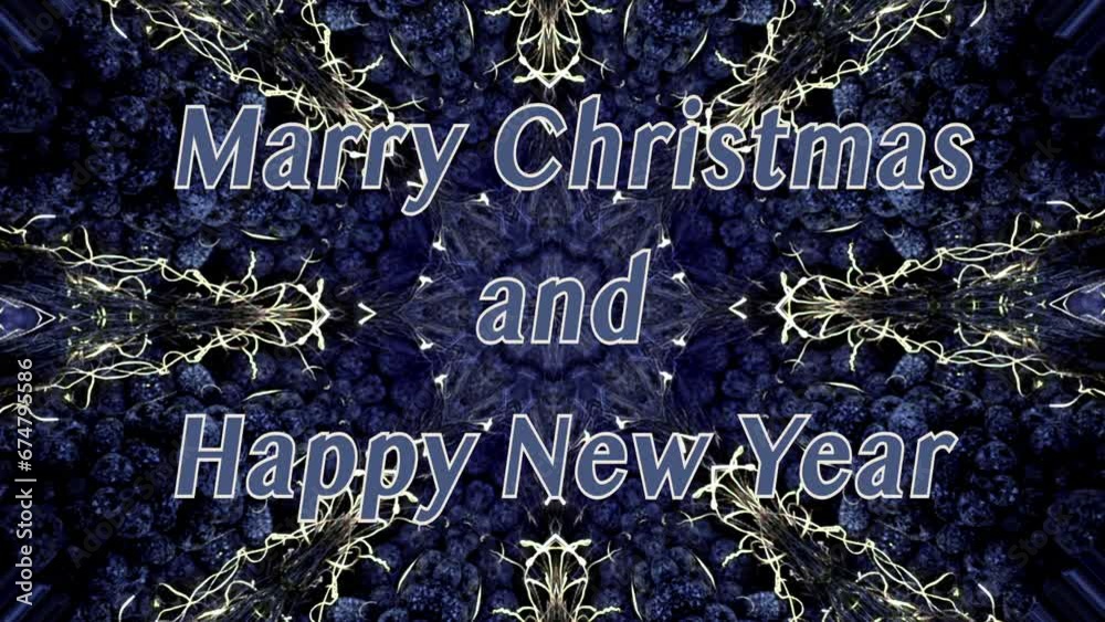 Merry Christmas and Happy New Year design. Words blue color on blue ...